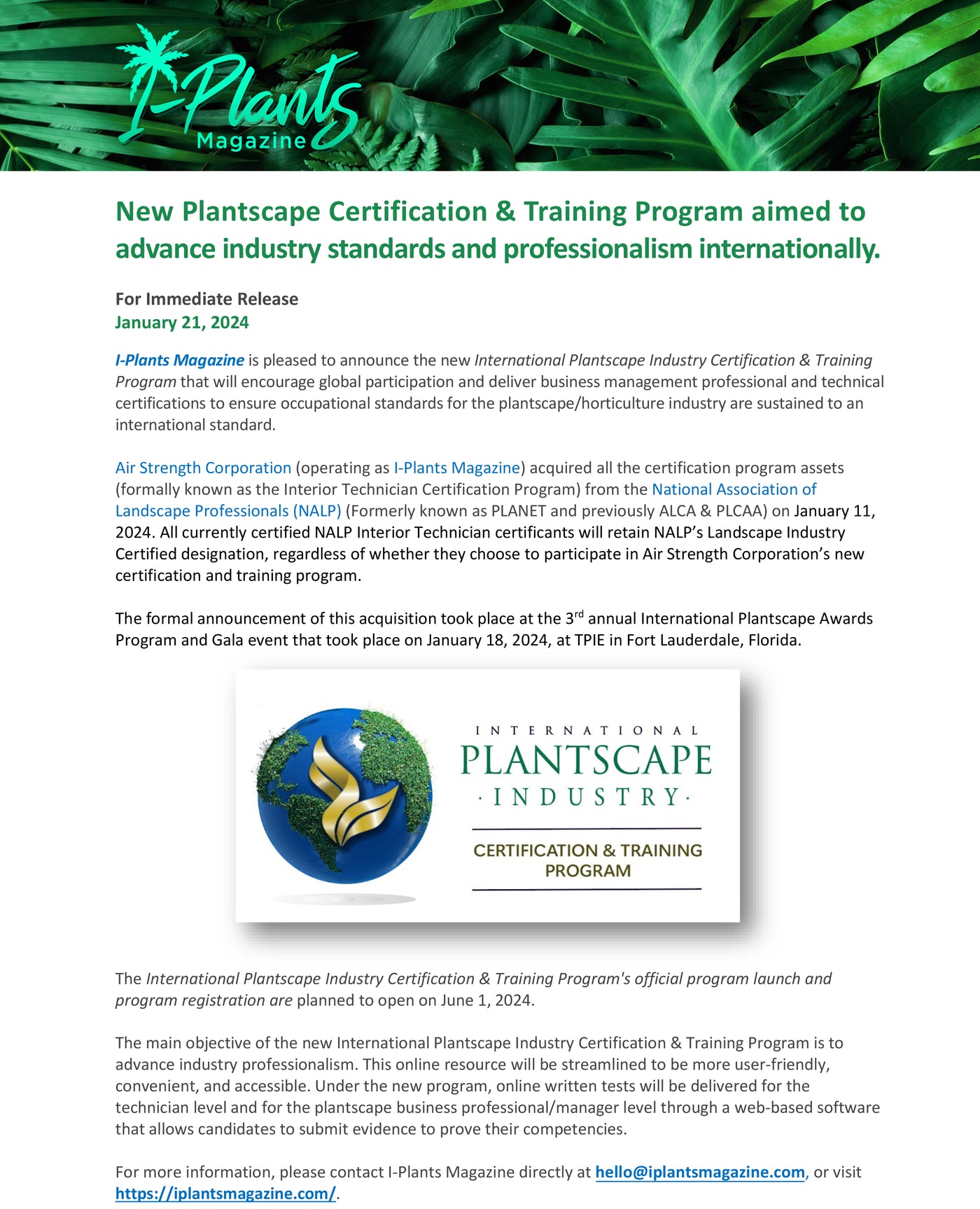 New Plantscape Certification & Training Program aimed to advance stand ...
